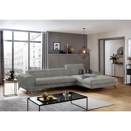 Ecksofa W.Schillig "piedroo, Designsofa mit tollem Sitzkomfort, bequem, L-Form", grau (grau r66), B:343cm H:70cm T:193cm, Chenille-Flachgewebe R66 (85% Polyester, 15% Nylon), Sofas, Ecksofa, Kopfteilverstellung, wahlweise mit Sitztiefenverstellung, Breite 343cm