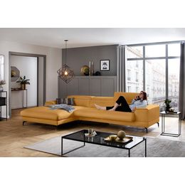 Ecksofa W.Schillig "piedroo, Designsofa mit tollem Sitzkomfort, bequem, L-Form", gelb (kurkuma z69), B:343cm H:70cm T:193cm, Longlife Xtra-Leder Z69: Das feinnarbige, gedeckte Softleder Z69 besticht durch seine au&szlig;ergew&ouml;hnliche Weichheit im trendigen &raquo;Vintage-Look&laquo;, Hautst&auml;rke 0, 9 - 1, 1 mm, Sofas, Ecksofa, Kopfteilverstellung, wahlweise mit Sitztiefenverstellung, Breite 343cm