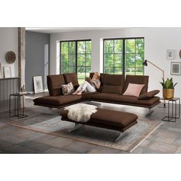 Ecksofa W.Schillig "broadway, Designsofa, mit tollem Sitzkomfort, L-Form", braun (chocolate s37), B:284cm H:94cm T:224cm, Stoff S37 (100% Polyester): Luxus-Microfaser in Lederoptik, Sofas, Ecksofa, Sitztiefenverstellung, Kopfteil- & Seitenteilverstellung, Breite 284cm
