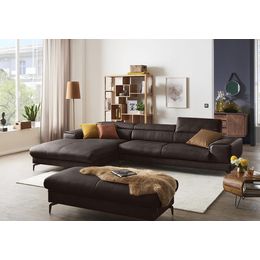 Ecksofa W.Schillig "piedroo, Designsofa mit tollem Sitzkomfort, bequem und elegant, L-Form", braun (mocca z69), B:343cm H:70cm T:193cm, Longlife Xtra-Leder Z69: Das feinnarbige, gedeckte Softleder Z69 besticht durch seine au&szlig;ergew&ouml;hnliche Weichheit im trendigen &raquo;Vintage-Look&laquo;, Hautst&auml;rke 0, 9 - 1, 1 mm, Sofas, Ecksofa, Kopfteilverstellung, wahlweise mit Sitztiefenverstellung, Breite 343cm