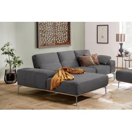 Ecksofa W.Schillig "run, Designsofa mit tollem Sitzkomfort, bequem, L-Form", grau (grau w82), B:279cm H:88cm T:178cm, Longlife Xtra-Leder Z73: Naturwalkleder der Luxusklasse aus den erlesensten Rohh&auml;uten. Hautst&auml;rke 1, 1 &ndash; 1, 3 mm;ROHLEDER Jacquard-Flachgewebe Q2 W60 (63% Polyester, 37% Polyacryl);ROHLEDER Chenille-Flachgewebe Q2 W77 (68% Polyacryl, 32% Polyester);Stoff S37 (100% Polyester), Sofas