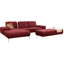 Ecksofa W.Schillig "run, Designsofa mit tollem Sitzkomfort, L-Form", rot (ruby rot z73), B:279cm H:88cm T:178cm, Longlife Xtra-Leder Z73: Naturwalkleder der Luxusklasse aus den erlesensten Rohh&auml;uten. Hautst&auml;rke 1, 1 &ndash; 1, 3 mm;ROHLEDER Jacquard-Flachgewebe Q2 W60 (63% Polyester, 37% Polyacryl);ROHLEDER Chenille-Flachgewebe Q2 W77 (68% Polyacryl, 32% Polyester);Stoff S37 (100% Polyester), Sofas, Eck