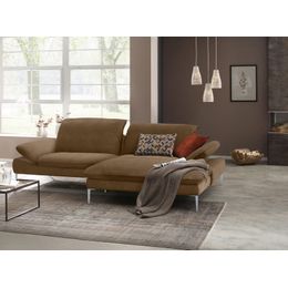 Ecksofa W.Schillig "enjoy&MORE, mit tollem Sitzkomfort, elegant und bequem, L-Form", braun (chocolate s37), B:294cm H:87cm T:185cm, Chenille-Flachgewebe R66 (85% Polyester, 15% Nylon);Longlife Xtra-Leder Z59: Glattleder mit modischer Pr&auml;gung. Hautst&auml;rke 0, 9 - 1, 1 mm;Stoff S37 (100% Polyester), Sofas, Ecksofa, mit Sitztiefenverstellung, F&uuml;&szlig;e silber matt, Breite 294 cm
