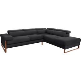 Ecksofa W.Schillig "finn, Designsofa mit tollem Sitzkomfort, bequem, L-Form", schwarz (schwarz z59), B:281cm H:71cm T:230cm, Flachgewebe S22 (100% Polyester);Stoff S37 (100% Polyester);Longlife Xtra-Leder Z59: Glattleder mit modischer Pr&auml;gung. Hautst&auml;rke 0, 9 - 1, 1 mm, Sofas, Ecksofa, German Design Award 2016, Fu&szlig;gestell Nussbaum natur, Breite 281 cm