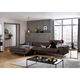 Ecksofa W.Schillig "piedroo, Designsofa mit tollem Sitzkomfort, bequem und elegant, L-Form", braun (mocca s37), B:343cm H:70cm T:193cm, Stoff S37 (100% Polyester): Luxus-Microfaser in Lederoptik, Sofas, Ecksofa, Kopfteilverstellung, wahlweise mit Sitztiefenverstellung, Breite 343cm
