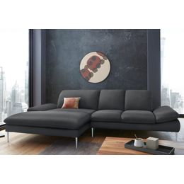 Ecksofa W.Schillig "enjoy&MORE, Designsofa, elegant und bequem, L-Form", schwarz (schwarz z59), B:310cm H:87cm T:185cm, Chenille-Flachgewebe R66 (85% Polyester, 15% Nylon);Longlife Xtra-Leder Z59: Glattleder mit modischer Pr&auml;gung. Hautst&auml;rke 0, 9 - 1, 1 mm;Stoff S37 (100% Polyester), Sofas, Ecksofa, mit Sitztiefenverstellung, F&uuml;&szlig;e silber matt, Breite 310 cm