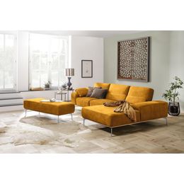 Ecksofa W.Schillig "run, Designsofa mit tollem Sitzkomfort, bequem, L-Form", gelb (brandy s37), B:319cm H:88cm T:178cm, Longlife Xtra-Leder Z73: Naturwalkleder der Luxusklasse aus den erlesensten Rohh&auml;uten. Hautst&auml;rke 1, 1 &ndash; 1, 3 mm;ROHLEDER Jacquard-Flachgewebe Q2 W60 (63% Polyester, 37% Polyacryl);ROHLEDER Chenille-Flachgewebe Q2 W77 (68% Polyacryl, 32% Polyester);Stoff S37 (100% Polyester), Sof