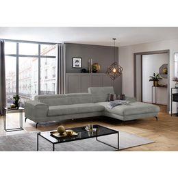 Ecksofa W.Schillig "piedroo, Designsofa mit tollem Sitzkomfort, bequem, L-Form", grau (grau r66), B:343cm H:70cm T:193cm, Chenille-Flachgewebe R66 (85% Polyester, 15% Nylon), Sofas, Ecksofa, Kopfteilverstellung, wahlweise mit Sitztiefenverstellung, Breite 343cm