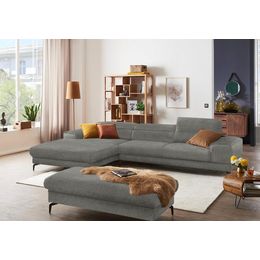 Ecksofa W.Schillig "piedroo, Designsofa mit tollem Sitzkomfort, bequem und elegant, L-Form", grau (grau r66), B:343cm H:70cm T:193cm, Chenille-Flachgewebe R66 (85% Polyester, 15% Nylon), Sofas, Ecksofa, Kopfteilverstellung, wahlweise mit Sitztiefenverstellung, Breite 343cm