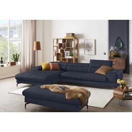 Ecksofa W.Schillig "piedroo, Designsofa mit tollem Sitzkomfort, bequem und elegant, L-Form", blau (blau z59), B:343cm H:70cm T:193cm, Longlife Xtra-Leder Z59: Glattleder mit modischer Pr&auml;gung. Hautst&auml;rke 0, 9 - 1, 1 mm, Sofas, Ecksofa, Kopfteilverstellung, wahlweise mit Sitztiefenverstellung, Breite 343cm