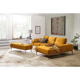 Ecksofa W.Schillig "run, Designsofa mit tollem Sitzkomfort, L-Form", gelb (brandy s37), B:299cm H:88cm T:178cm, Longlife Xtra-Leder Z73: Naturwalkleder der Luxusklasse aus den erlesensten Rohh&auml;uten. Hautst&auml;rke 1, 1 &ndash; 1, 3 mm;ROHLEDER Jacquard-Flachgewebe Q2 W60 (63% Polyester, 37% Polyacryl);ROHLEDER Chenille-Flachgewebe Q2 W77 (68% Polyacryl, 32% Polyester);Stoff S37 (100% Polyester), Sofas, Ecks