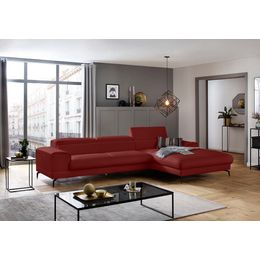 Ecksofa W.Schillig "piedroo, Designsofa mit tollem Sitzkomfort, bequem, L-Form", rot (ruby rot z59), B:343cm H:70cm T:193cm, Longlife Xtra-Leder Z59: Glattleder mit modischer Pr&auml;gung. Hautst&auml;rke 0, 9 - 1, 1 mm, Sofas, Ecksofa, Kopfteilverstellung, wahlweise mit Sitztiefenverstellung, Breite 343cm