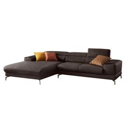 Ecksofa W.Schillig "Piedroo, Designsofa mit tollem Sitzkomfort, elegant und bequem, L-Form", braun (mocca s37), B:303cm H:70cm T:193cm, Stoff S37 (100% Polyester): Luxus-Microfaser in Lederoptik, Sofas, Ecksofa, Kopfteilverstellung, wahlweise mit Sitztiefenverstellung, Breite 303cm