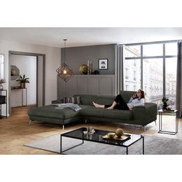 Ecksofa W.Schillig "piedroo, Designsofa mit tollem Sitzkomfort, bequem und elegant, L-Form", gr&uuml;n (hunter r66), B:303cm H:70cm T:193cm, Chenille-Flachgewebe R66 (85% Polyester, 15% Nylon), Sofas, Ecksofa, Kopfteilverstellung, wahlweise mit Sitztiefenverstellung, Breite 303cm
