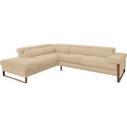 Ecksofa W.Schillig "finn, Designsofa mit tollem Sitzkomfort, bequem, L-Form", beige (sahara s37), B:281cm H:71cm T:230cm, Flachgewebe S22 (100% Polyester);Stoff S37 (100% Polyester);Longlife Xtra-Leder Z59: Glattleder mit modischer Pr&auml;gung. Hautst&auml;rke 0, 9 - 1, 1 mm, Sofas, Ecksofa, German Design Award 2016, Fu&szlig;gestell Nussbaum natur, Breite 281 cm