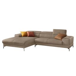 Ecksofa W.Schillig "Piedroo, Designsofa mit tollem Sitzkomfort, elegant und bequem, L-Form", braun (stone z59), B:303cm H:70cm T:193cm, Longlife Xtra-Leder Z59: Glattleder mit modischer Pr&auml;gung. Hautst&auml;rke 0, 9 - 1, 1 mm, Sofas, Ecksofa, Kopfteilverstellung, wahlweise mit Sitztiefenverstellung, Breite 303cm