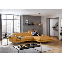 Ecksofa W.Schillig "piedroo, Designsofa mit tollem Sitzkomfort, bequem und elegant, L-Form", gelb (kurkuma z69), B:303cm H:70cm T:193cm, Longlife Xtra-Leder Z69: Das feinnarbige, gedeckte Softleder Z69 besticht durch seine au&szlig;ergew&ouml;hnliche Weichheit im trendigen &raquo;Vintage-Look&laquo;, Hautst&auml;rke 0, 9 - 1, 1 mm, Sofas, Ecksofa, Kopfteilverstellung, wahlweise mit Sitztiefenverstellung, Breite 303cm