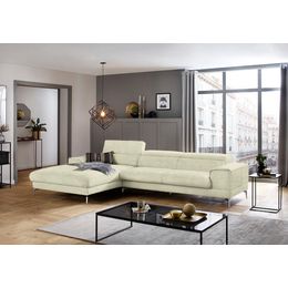 Ecksofa W.Schillig "piedroo, Designsofa mit tollem Sitzkomfort, elegant und bequem, L-Form", beige (sahara s37), B:343cm H:70cm T:193cm, Stoff S37 (100% Polyester): Luxus-Microfaser in Lederoptik, Sofas, Ecksofa, Kopfteilverstellung, wahlweise mit Sitztiefenverstellung, Breite 343cm