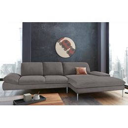 Ecksofa W.Schillig "enjoy&MORE, Designsofa, bequem, zeitlos und elegant, L-Form", grau (grau r66), B:340cm H:87cm T:185cm, Chenille-Flachgewebe R66 (85% Polyester, 15% Nylon);Longlife Xtra-Leder Z59: Glattleder mit modischer Pr&auml;gung. Hautst&auml;rke 0, 9 - 1, 1 mm;Stoff S37 (100% Polyester), Sofas, Ecksofa, mit Sitztiefenverstellung, F&uuml;&szlig;e silber matt, Breite 340 cm