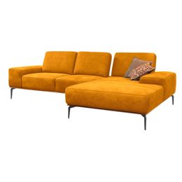 Ecksofa W.Schillig "run, Designsofa mit tollem Sitzkomfort, bequem, L-Form", gelb (brandy s37), B:279cm H:88cm T:178cm, Longlife Xtra-Leder Z73: Naturwalkleder der Luxusklasse aus den erlesensten Rohh&auml;uten. Hautst&auml;rke 1, 1 &ndash; 1, 3 mm;ROHLEDER Jacquard-Flachgewebe Q2 W60 (63% Polyester, 37% Polyacryl);ROHLEDER Chenille-Flachgewebe Q2 W77 (68% Polyacryl, 32% Polyester);Stoff S37 (100% Polyester), Sof