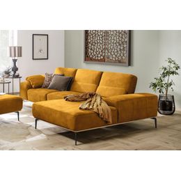 Ecksofa W.Schillig "run, Designsofa mit tollem Sitzkomfort, bequem, L-Form", gelb (brandy s37), B:299cm H:88cm T:178cm, Longlife Xtra-Leder Z73: Naturwalkleder der Luxusklasse aus den erlesensten Rohh&auml;uten. Hautst&auml;rke 1, 1 &ndash; 1, 3 mm;ROHLEDER Jacquard-Flachgewebe Q2 W60 (63% Polyester, 37% Polyacryl);ROHLEDER Chenille-Flachgewebe Q2 W77 (68% Polyacryl, 32% Polyester);Stoff S37 (100% Polyester), Sof