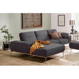 Ecksofa W.Schillig "run, Designsofa mit tollem Sitzkomfort, bequem, L-Form", grau (anthrazit w82), B:319cm H:88cm T:178cm, Longlife Xtra-Leder Z73: Naturwalkleder der Luxusklasse aus den erlesensten Rohh&auml;uten. Hautst&auml;rke 1, 1 &ndash; 1, 3 mm;ROHLEDER Jacquard-Flachgewebe Q2 W60 (63% Polyester, 37% Polyacryl);ROHLEDER Chenille-Flachgewebe Q2 W77 (68% Polyacryl, 32% Polyester);Stoff S37 (100% Polyester), 