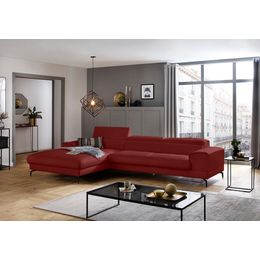 Ecksofa W.Schillig "piedroo, Designsofa mit tollem Sitzkomfort, bequem, L-Form", rot (ruby rot z59), B:343cm H:70cm T:193cm, Longlife Xtra-Leder Z59: Glattleder mit modischer Pr&auml;gung. Hautst&auml;rke 0, 9 - 1, 1 mm, Sofas, Ecksofa, Kopfteilverstellung, wahlweise mit Sitztiefenverstellung, Breite 343cm