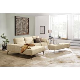 Ecksofa W.Schillig "run, Designsofa mit tollem Sitzkomfort, bequem, L-Form", beige (sahara s37), B:319cm H:88cm T:178cm, Longlife Xtra-Leder Z73: Naturwalkleder der Luxusklasse aus den erlesensten Rohh&auml;uten. Hautst&auml;rke 1, 1 &ndash; 1, 3 mm;ROHLEDER Jacquard-Flachgewebe Q2 W60 (63% Polyester, 37% Polyacryl);ROHLEDER Chenille-Flachgewebe Q2 W77 (68% Polyacryl, 32% Polyester);Stoff S37 (100% Polyester), So