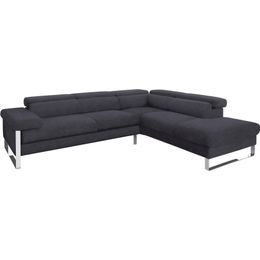 Ecksofa W.Schillig "finn, toller Sitzkomfort, L-Form, hochwertige Verarbeitungsdetails", grau (antracite s37), B:281cm H:71cm T:230cm, Flachgewebe S22 (100% Polyester);Stoff S37 (100% Polyester);Longlife Xtra-Leder Z59: Glattleder mit modischer Pr&auml;gung. Hautst&auml;rke 0, 9 - 1, 1 mm, Sofas, Ecksofa, German Design Award 2016, Fu&szlig;gestell Chrom gl&auml;nzend, Breite 281 cm