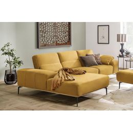 Ecksofa W.Schillig "run, Designsofa mit tollem Sitzkomfort, bequem, L-Form", gelb (sunrise z73), B:299cm H:88cm T:178cm, Longlife Xtra-Leder Z73: Naturwalkleder der Luxusklasse aus den erlesensten Rohh&auml;uten. Hautst&auml;rke 1, 1 &ndash; 1, 3 mm;ROHLEDER Jacquard-Flachgewebe Q2 W60 (63% Polyester, 37% Polyacryl);ROHLEDER Chenille-Flachgewebe Q2 W77 (68% Polyacryl, 32% Polyester);Stoff S37 (100% Polyester), So