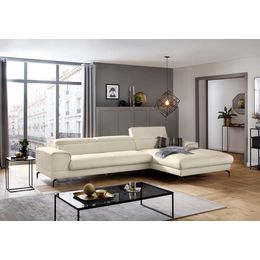 Ecksofa W.Schillig "piedroo, Designsofa mit tollem Sitzkomfort, bequem, L-Form", grau (eisgrau z59), B:343cm H:70cm T:193cm, Longlife Xtra-Leder Z59: Glattleder mit modischer Pr&auml;gung. Hautst&auml;rke 0, 9 - 1, 1 mm, Sofas, Ecksofa, Kopfteilverstellung, wahlweise mit Sitztiefenverstellung, Breite 343cm