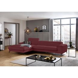 Ecksofa W.Schillig "piedroo, Designsofa mit tollem Sitzkomfort, bequem, L-Form", rot (burgundy z69), B:343cm H:70cm T:193cm, Longlife Xtra-Leder Z69: Das feinnarbige, gedeckte Softleder Z69 besticht durch seine au&szlig;ergew&ouml;hnliche Weichheit im trendigen &raquo;Vintage-Look&laquo;, Hautst&auml;rke 0, 9 - 1, 1 mm, Sofas, Ecksofa, Kopfteilverstellung, wahlweise mit Sitztiefenverstellung, Breite 343cm