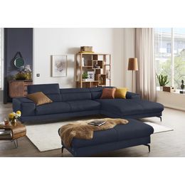 Ecksofa W.Schillig "piedroo, Designsofa mit tollem Sitzkomfort, bequem und elegant, L-Form", blau (blau z59), B:343cm H:70cm T:193cm, Longlife Xtra-Leder Z59: Glattleder mit modischer Pr&auml;gung. Hautst&auml;rke 0, 9 - 1, 1 mm, Sofas, Ecksofa, Kopfteilverstellung, wahlweise mit Sitztiefenverstellung, Breite 343cm