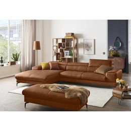 Ecksofa W.Schillig "piedroo, Designsofa mit tollem Sitzkomfort, bequem und elegant, L-Form", braun (cognac z69), B:343cm H:70cm T:193cm, Longlife Xtra-Leder Z69: Das feinnarbige, gedeckte Softleder Z69 besticht durch seine au&szlig;ergew&ouml;hnliche Weichheit im trendigen &raquo;Vintage-Look&laquo;, Hautst&auml;rke 0, 9 - 1, 1 mm, Sofas, Ecksofa, Kopfteilverstellung, wahlweise mit Sitztiefenverstellung, Breite 343cm