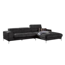 Ecksofa W.Schillig "piedroo, Designsofa mit tollem Sitzkomfort, bequem und elegant, L-Form", grau (anthrazit s37), B:303cm H:70cm T:193cm, Stoff S37 (100% Polyester): Luxus-Microfaser in Lederoptik, Sofas, Ecksofa, Kopfteilverstellung, wahlweise mit Sitztiefenverstellung, Breite 303cm