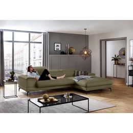 Ecksofa W.Schillig "piedroo, Designsofa mit tollem Sitzkomfort, L-Form", gr&uuml;n (camouflage z69), B:303cm H:70cm T:193cm, Longlife Xtra-Leder Z69: Das feinnarbige, gedeckte Softleder Z69 besticht durch seine au&szlig;ergew&ouml;hnliche Weichheit im trendigen &raquo;Vintage-Look&laquo;, Hautst&auml;rke 0, 9 - 1, 1 mm, Sofas, Ecksofa, Kopfteilverstellung, wahlweise mit Sitztiefenverstellung, Breite 303cm