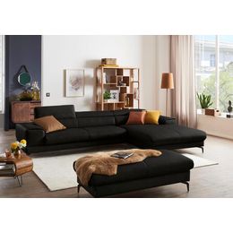 Ecksofa W.Schillig "piedroo, Designsofa mit tollem Sitzkomfort, bequem und elegant, L-Form", schwarz (schwarz z59), B:343cm H:70cm T:193cm, Longlife Xtra-Leder Z59: Glattleder mit modischer Pr&auml;gung. Hautst&auml;rke 0, 9 - 1, 1 mm, Sofas, Ecksofa, Kopfteilverstellung, wahlweise mit Sitztiefenverstellung, Breite 343cm