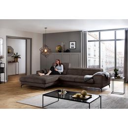 Ecksofa W.Schillig "piedroo, Designsofa mit tollem Sitzkomfort, L-Form", braun (mocca s37), B:303cm H:70cm T:193cm, Stoff S37 (100% Polyester): Luxus-Microfaser in Lederoptik, Sofas, Ecksofa, Kopfteilverstellung, wahlweise mit Sitztiefenverstellung, Breite 303cm