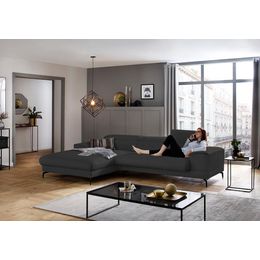 Ecksofa W.Schillig "piedroo, Designsofa mit tollem Sitzkomfort, L-Form", grau (graphit z59), B:303cm H:70cm T:193cm, Longlife Xtra-Leder Z59: Glattleder mit modischer Pr&auml;gung. Hautst&auml;rke 0, 9 - 1, 1 mm, Sofas, Ecksofa, Kopfteilverstellung, wahlweise mit Sitztiefenverstellung, Breite 303cm