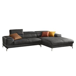 Ecksofa W.Schillig "Piedroo, Designsofa mit tollem Sitzkomfort, elegant und bequem, L-Form", grau (anthrazit z69), B:303cm H:70cm T:193cm, Longlife Xtra-Leder Z69: Das feinnarbige, gedeckte Softleder Z69 besticht durch seine au&szlig;ergew&ouml;hnliche Weichheit im trendigen &raquo;Vintage-Look&laquo;, Hautst&auml;rke 0, 9 - 1, 1 mm, Sofas, Ecksofa, Kopfteilverstellung, wahlweise mit Sitztiefenverstellung, Breite 303cm