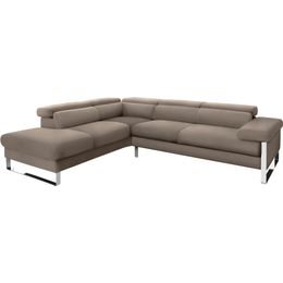 Ecksofa W.Schillig "finn, toller Sitzkomfort, L-Form, hochwertige Verarbeitungsdetails", braun (stone z59), B:281cm H:71cm T:230cm, Flachgewebe S22 (100% Polyester);Stoff S37 (100% Polyester);Longlife Xtra-Leder Z59: Glattleder mit modischer Pr&auml;gung. Hautst&auml;rke 0, 9 - 1, 1 mm, Sofas, Ecksofa, German Design Award 2016, Fu&szlig;gestell Chrom gl&auml;nzend, Breite 281 cm