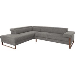 Ecksofa W.Schillig "finn, Designsofa mit tollem Sitzkomfort, bequem, L-Form", grau (grau s22), B:281cm H:71cm T:230cm, Flachgewebe S22 (100% Polyester);Stoff S37 (100% Polyester);Longlife Xtra-Leder Z59: Glattleder mit modischer Pr&auml;gung. Hautst&auml;rke 0, 9 - 1, 1 mm, Sofas, Ecksofa, German Design Award 2016, Fu&szlig;gestell Nussbaum natur, Breite 281 cm