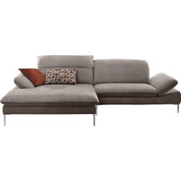 Ecksofa W.Schillig "enjoy&MORE, Designsofa, elegant und bequem, L-Form", grau (stone r66), B:294cm H:87cm T:185cm, Chenille-Flachgewebe R66 (85% Polyester, 15% Nylon);Longlife Xtra-Leder Z59: Glattleder mit modischer Pr&auml;gung. Hautst&auml;rke 0, 9 - 1, 1 mm;Stoff S37 (100% Polyester), Sofas, Ecksofa, mit Sitztiefenverstellung, F&uuml;&szlig;e Chrom gl&auml;nzend, Breite 294 cm