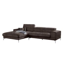 Ecksofa W.Schillig "piedroo, Designsofa mit tollem Sitzkomfort, bequem und elegant, L-Form", braun (mocca s37), B:303cm H:70cm T:193cm, Stoff S37 (100% Polyester): Luxus-Microfaser in Lederoptik, Sofas, Ecksofa, Kopfteilverstellung, wahlweise mit Sitztiefenverstellung, Breite 303cm