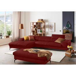 Ecksofa W.Schillig "piedroo, Designsofa mit tollem Sitzkomfort, bequem und elegant, L-Form", rot (ruby rot z59), B:343cm H:70cm T:193cm, Longlife Xtra-Leder Z59: Glattleder mit modischer Pr&auml;gung. Hautst&auml;rke 0, 9 - 1, 1 mm, Sofas, Ecksofa, Kopfteilverstellung, wahlweise mit Sitztiefenverstellung, Breite 343cm