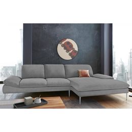 Ecksofa W.Schillig "enjoy&MORE, Designsofa, bequem, zeitlos und elegant, L-Form", grau (dolphin r66), B:340cm H:87cm T:185cm, Chenille-Flachgewebe R66 (85% Polyester, 15% Nylon);Longlife Xtra-Leder Z59: Glattleder mit modischer Pr&auml;gung. Hautst&auml;rke 0, 9 - 1, 1 mm;Stoff S37 (100% Polyester), Sofas, Ecksofa, mit Sitztiefenverstellung, F&uuml;&szlig;e silber matt, Breite 340 cm
