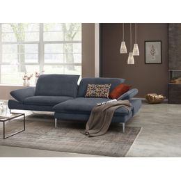 Ecksofa W.Schillig "enjoy&MORE, Designsofa, elegant und bequem, L-Form", blau (marine r66), B:294cm H:87cm T:185cm, Chenille-Flachgewebe R66 (85% Polyester, 15% Nylon);Longlife Xtra-Leder Z59: Glattleder mit modischer Pr&auml;gung. Hautst&auml;rke 0, 9 - 1, 1 mm;Stoff S37 (100% Polyester), Sofas, Ecksofa, mit Sitztiefenverstellung, F&uuml;&szlig;e Chrom gl&auml;nzend, Breite 294 cm