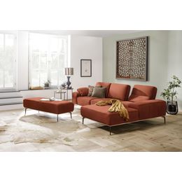 Ecksofa W.Schillig "run, Designsofa mit tollem Sitzkomfort, L-Form", orange (copper z73), B:299cm H:88cm T:178cm, Longlife Xtra-Leder Z73: Naturwalkleder der Luxusklasse aus den erlesensten Rohh&auml;uten. Hautst&auml;rke 1, 1 &ndash; 1, 3 mm;ROHLEDER Jacquard-Flachgewebe Q2 W60 (63% Polyester, 37% Polyacryl);ROHLEDER Chenille-Flachgewebe Q2 W77 (68% Polyacryl, 32% Polyester);Stoff S37 (100% Polyester), Sofas, Ec