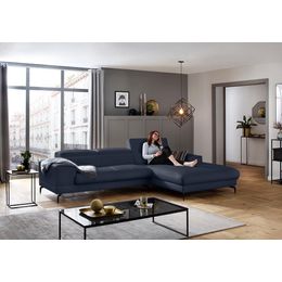 Ecksofa W.Schillig "piedroo, Designsofa mit tollem Sitzkomfort, L-Form", blau (blau z59), B:303cm H:70cm T:193cm, Longlife Xtra-Leder Z59: Glattleder mit modischer Pr&auml;gung. Hautst&auml;rke 0, 9 - 1, 1 mm, Sofas, Ecksofa, Kopfteilverstellung, wahlweise mit Sitztiefenverstellung, Breite 303cm