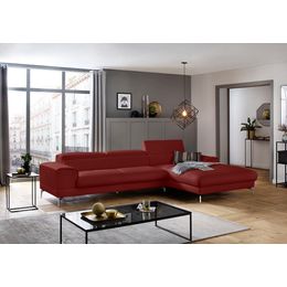 Ecksofa W.Schillig "piedroo, Designsofa mit tollem Sitzkomfort, elegant und bequem, L-Form", rot (ruby rot z59), B:343cm H:70cm T:193cm, Longlife Xtra-Leder Z59: Glattleder mit modischer Pr&auml;gung. Hautst&auml;rke 0, 9 - 1, 1 mm, Sofas, Ecksofa, Kopfteilverstellung, wahlweise mit Sitztiefenverstellung, Breite 343cm